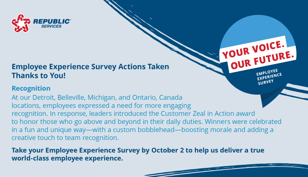 Employee Experience Survey Actions Taken Thanks to You: Recognition ...